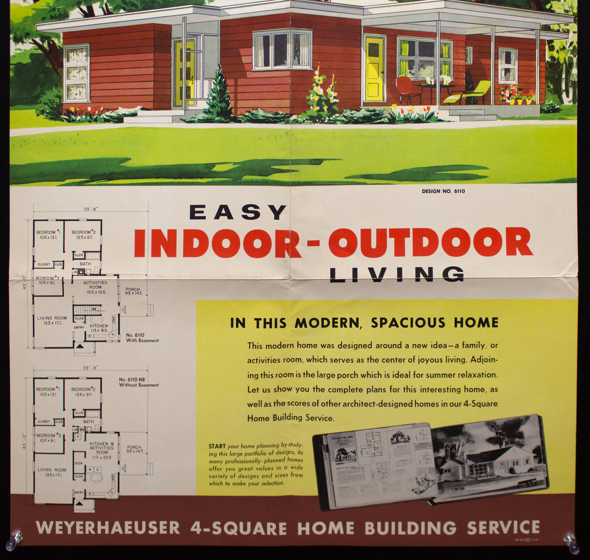 1954 Weyerhaeuser 4-Square Home Plan Service Poster No. 6110 Atomic Ag ...