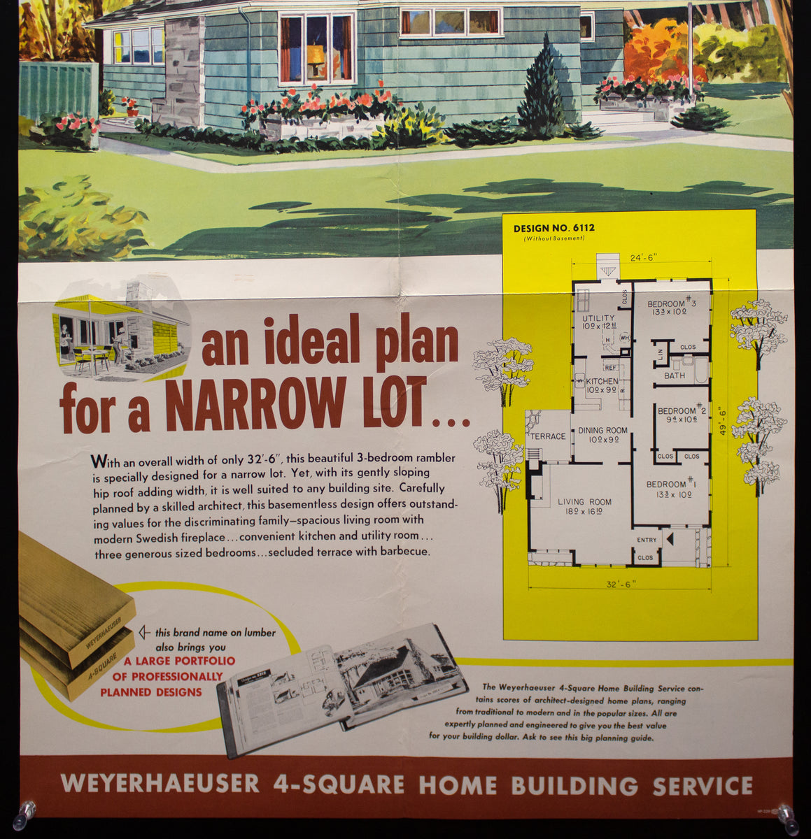 1954 Weyerhaeuser 4-Square Home Plan Service Poster No. 6112 Atomic Ag ...