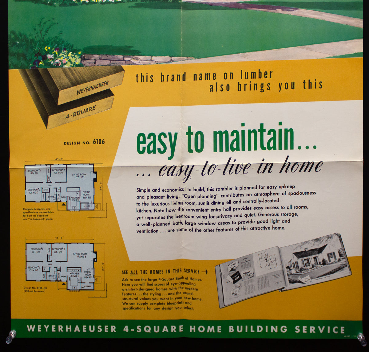 1953 Weyerhaeuser 4-Square Home Plan Service Poster No. 6106 Atomic Ag ...