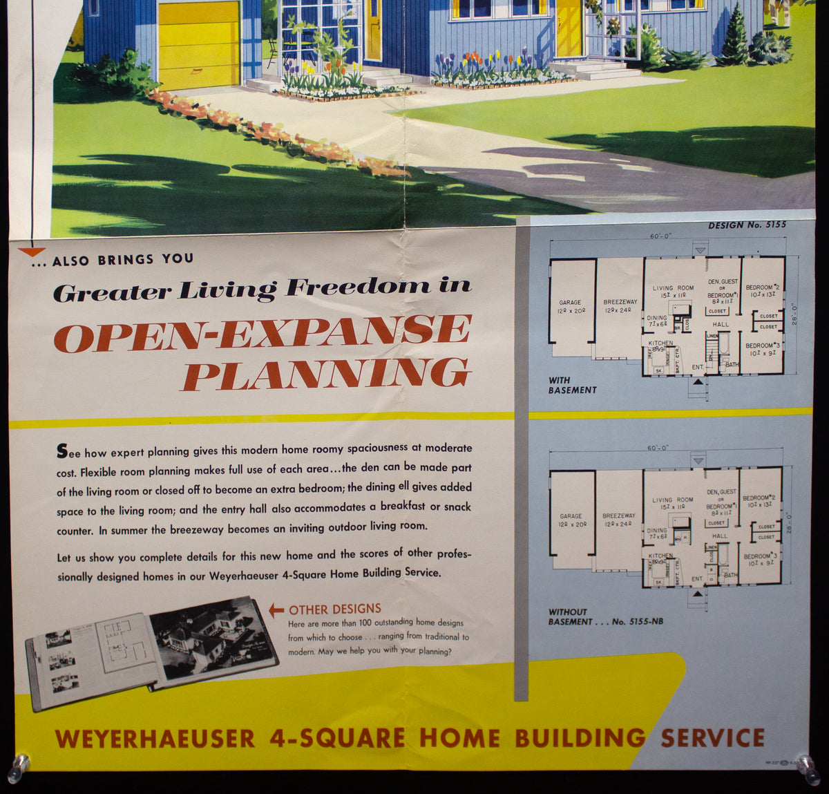 1954 Weyerhaeuser 4-Square Home Plan Service Poster No. 5155 Atomic Ag ...