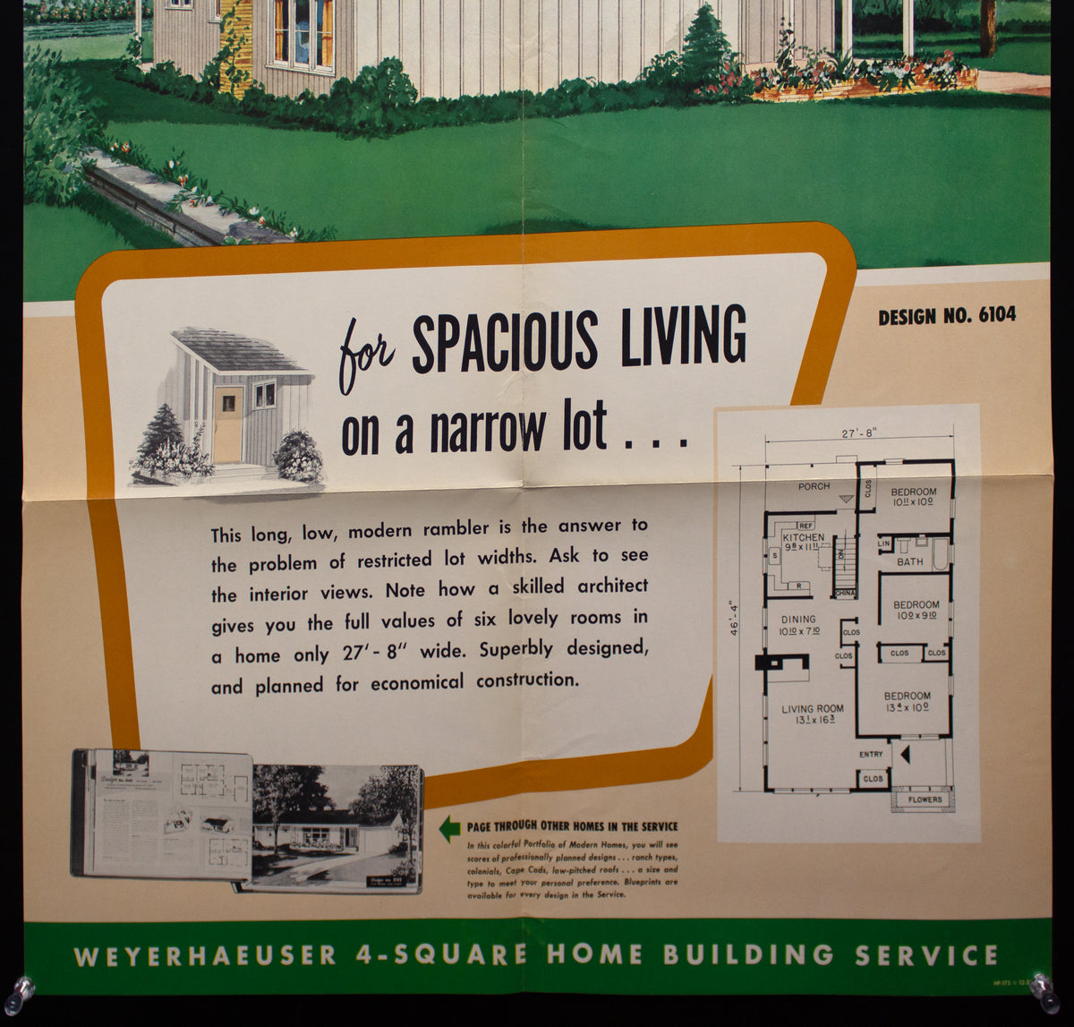 1952 Weyerhaeuser 4-Square Home Plan Service Poster No. 6104 Atomic Ag ...