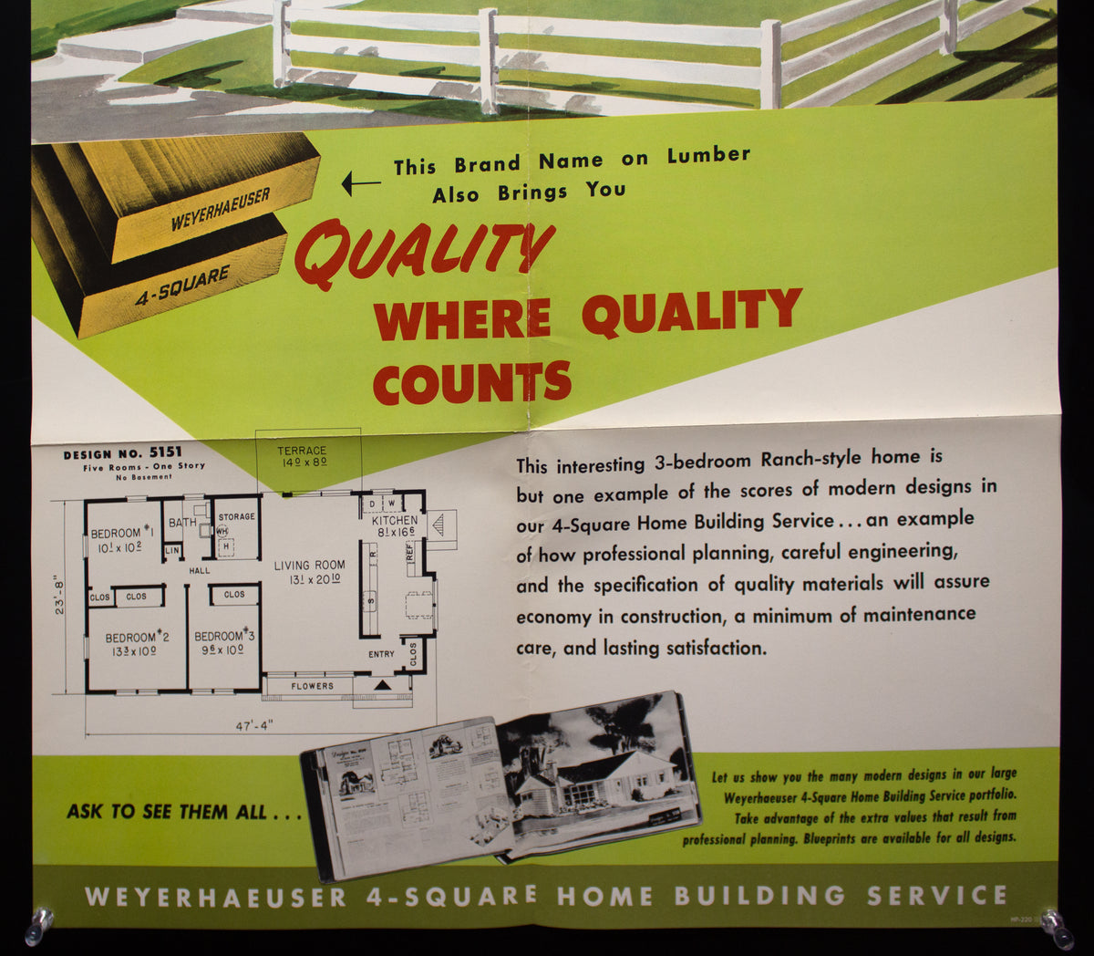 1954 Weyerhaeuser 4-Square Home Plan Service Poster No. 5151 Atomic Ag ...