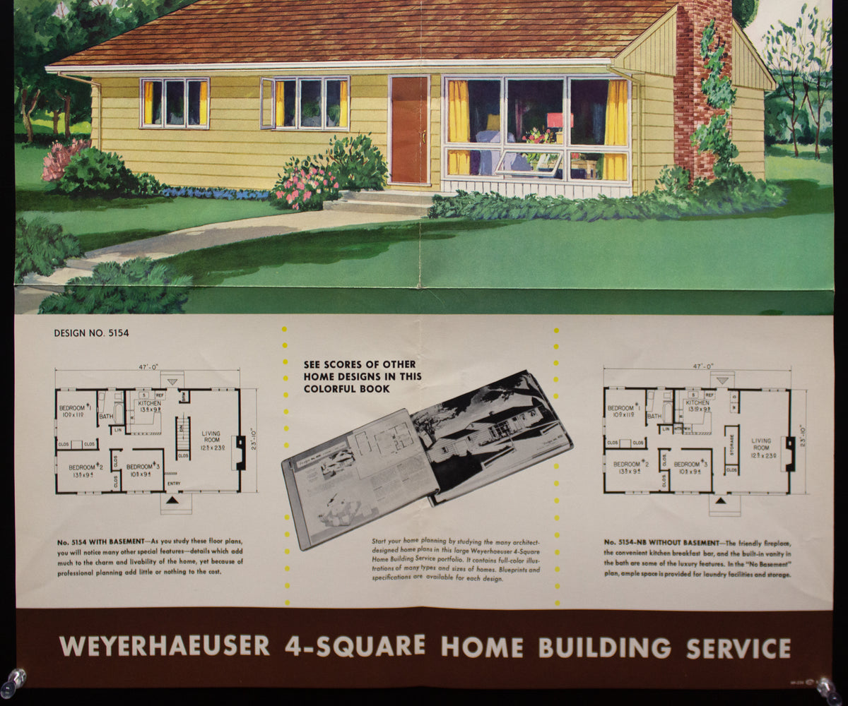 1954 Weyerhaeuser 4-Square Home Plan Service Poster No 5154 Atomic Age ...