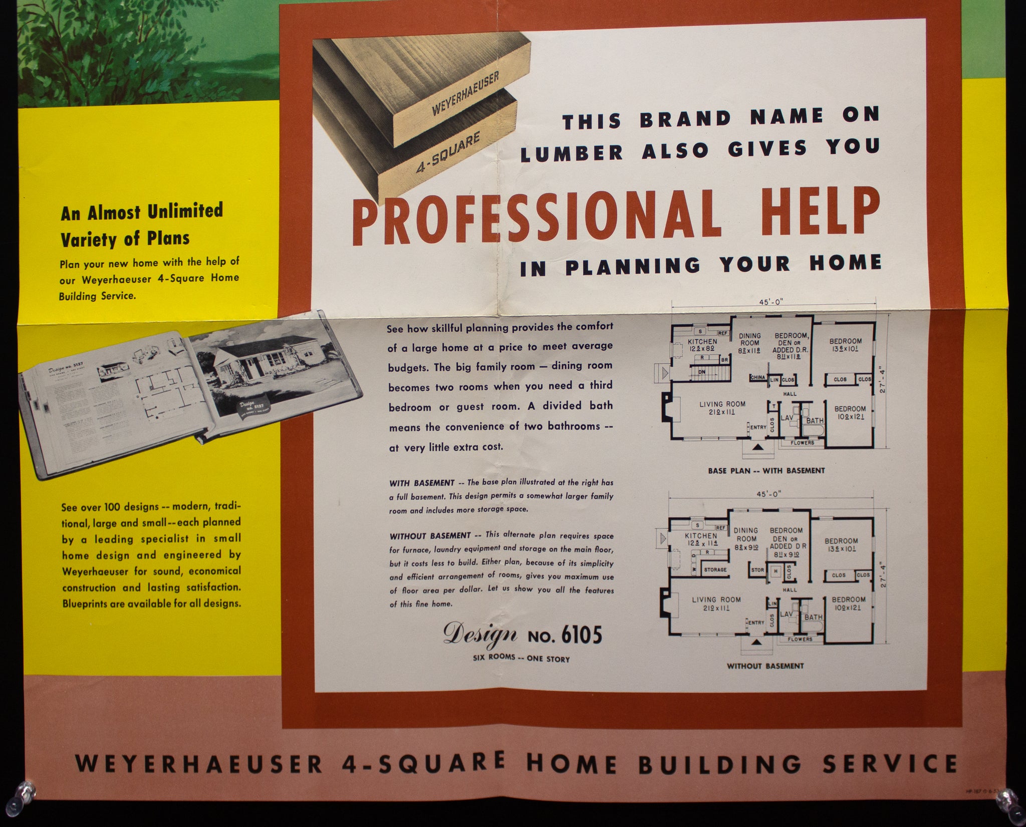 1953 Weyerhaeuser 4-Square Home Plan Service Poster No. 6105 Vintage ...
