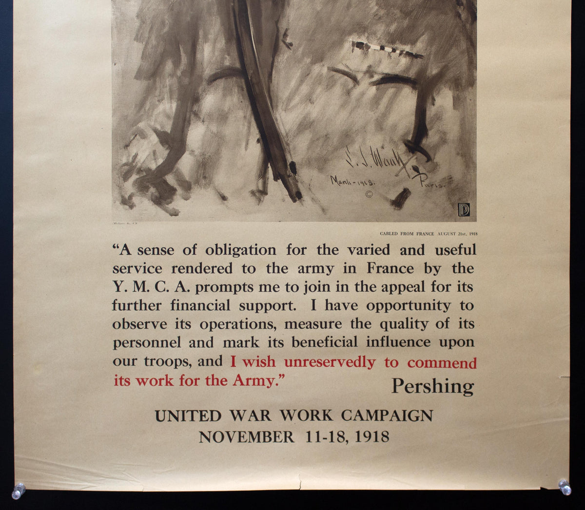 1918 YMCA United War Work Campaign General John S. Pershing Poster WWI ...