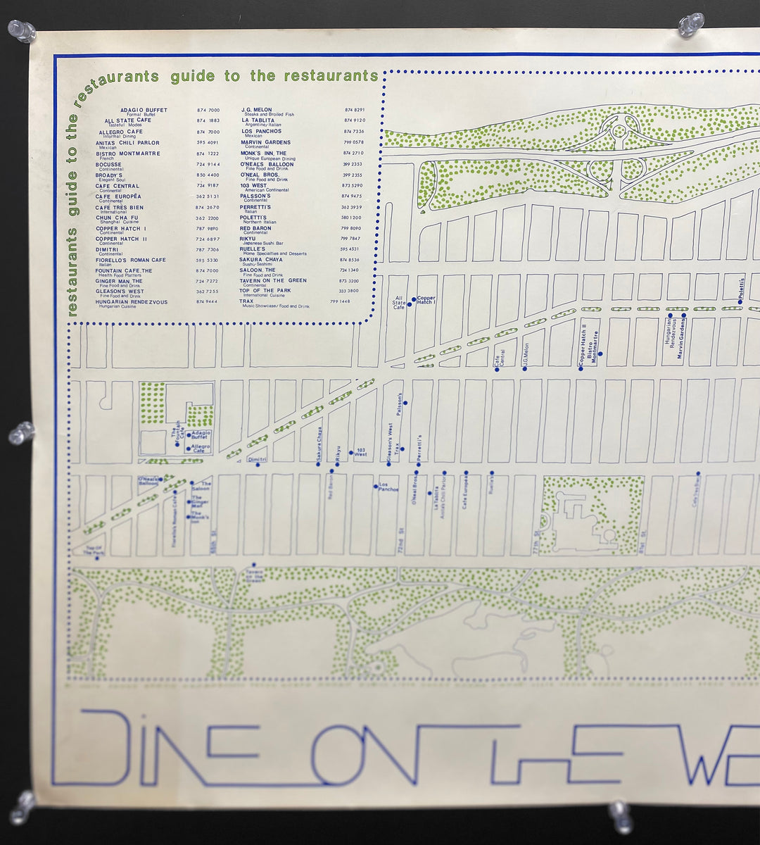 1978 Dine On The West Side New York City Restaurant Guide Map Poster ...