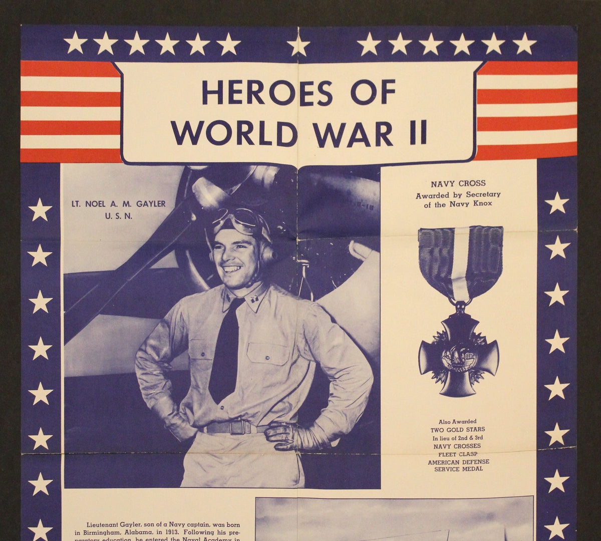 1943 Heroes Of WWII Poster Lt. Noel Gayler USN Three Navy Cross Awards ...