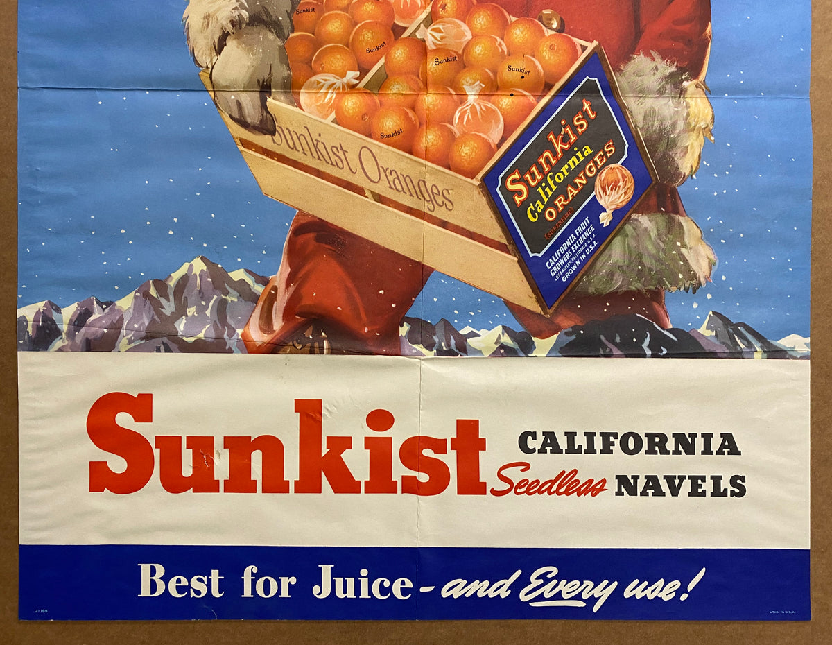 c.1950 California Sunkist Oranges Santa Claus Christmas Poster Vintage ...