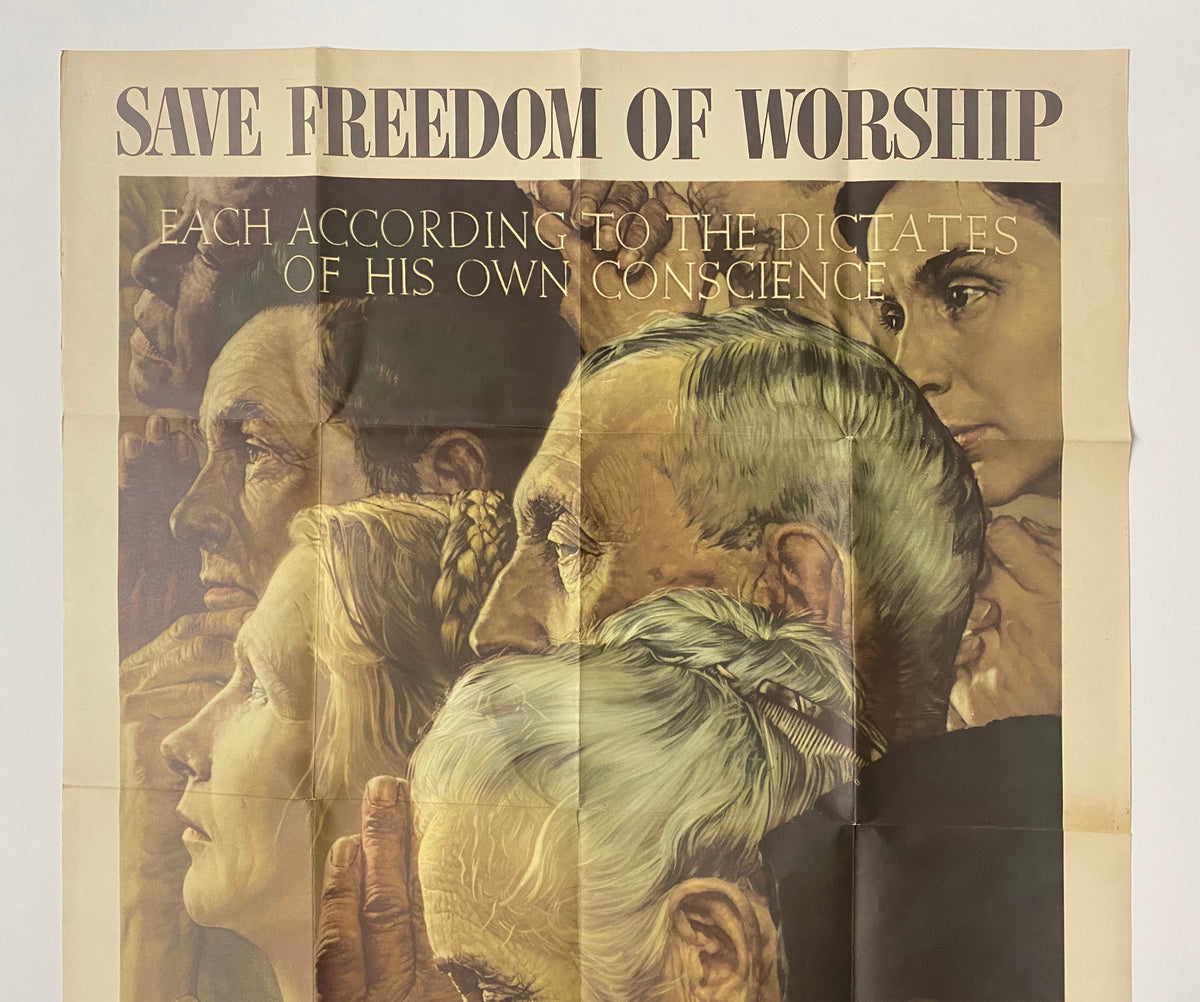 1943 Freedom of Worship Norman Rockwell Poster Four Freedoms OWI 43 ...