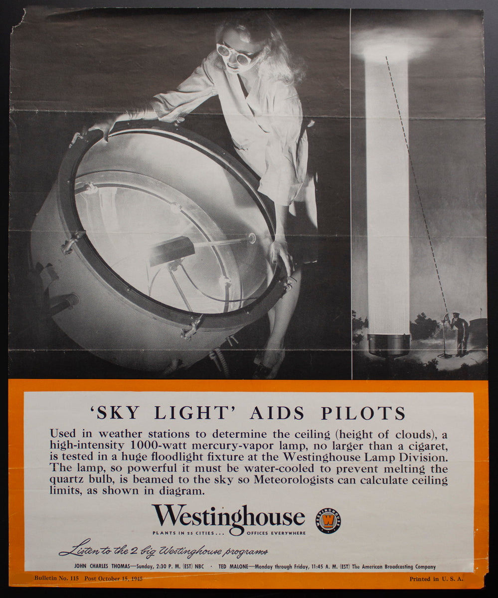 1945 Westinghouse Sky Light Searchlight Cloud Ceiling Detector Poster ...